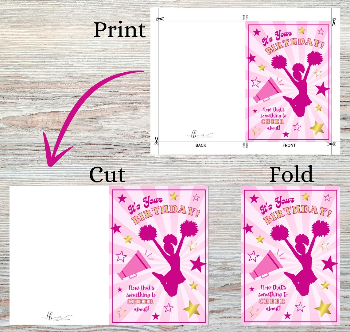 Cheerleader Birthday Card | Printable Birthday Greeting | Birthday ...