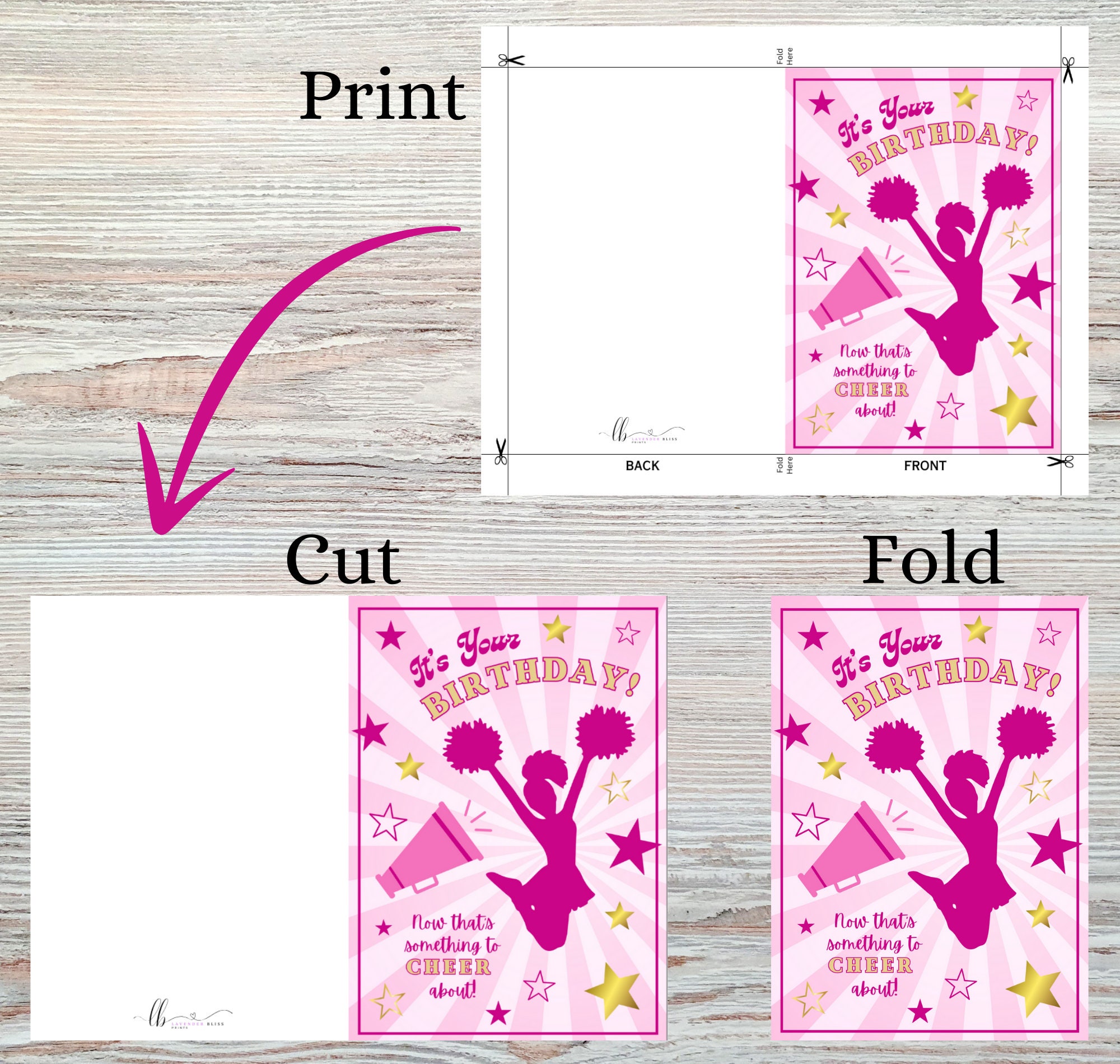 Cheerleader Birthday Card | Printable Birthday Greeting | Birthday ...