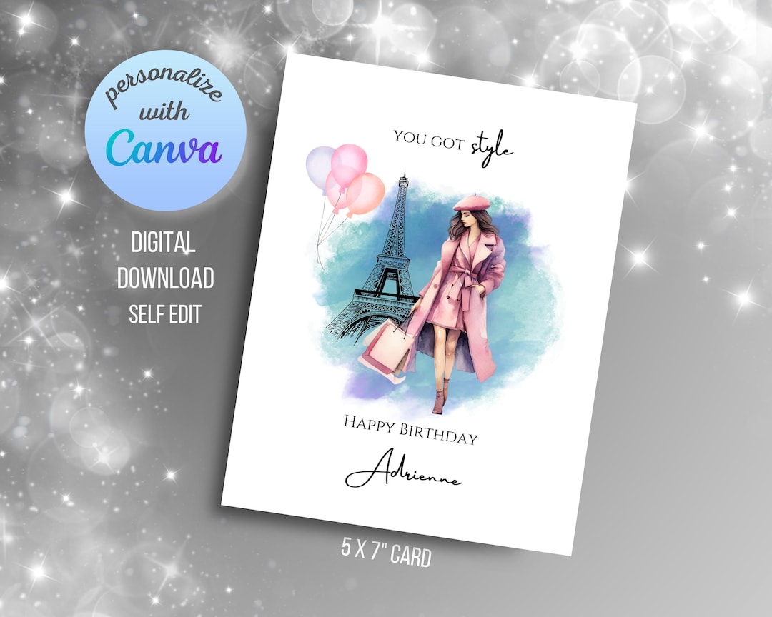 French Theme Birthday Card | Paris Fashion | Editable Template ...