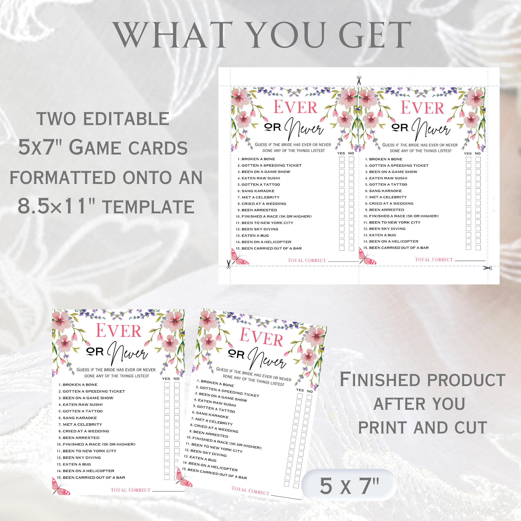 Bridal Shower Game | Ever or Never | Editable Template | Bachelorette ...