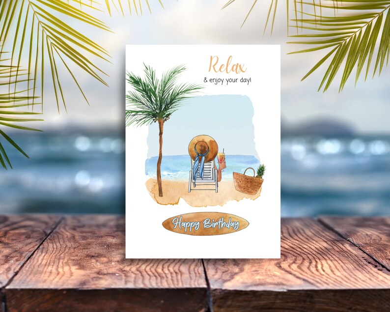 Beach Birthday Card | Happy Birthday Greeting | Watercolor Art ...