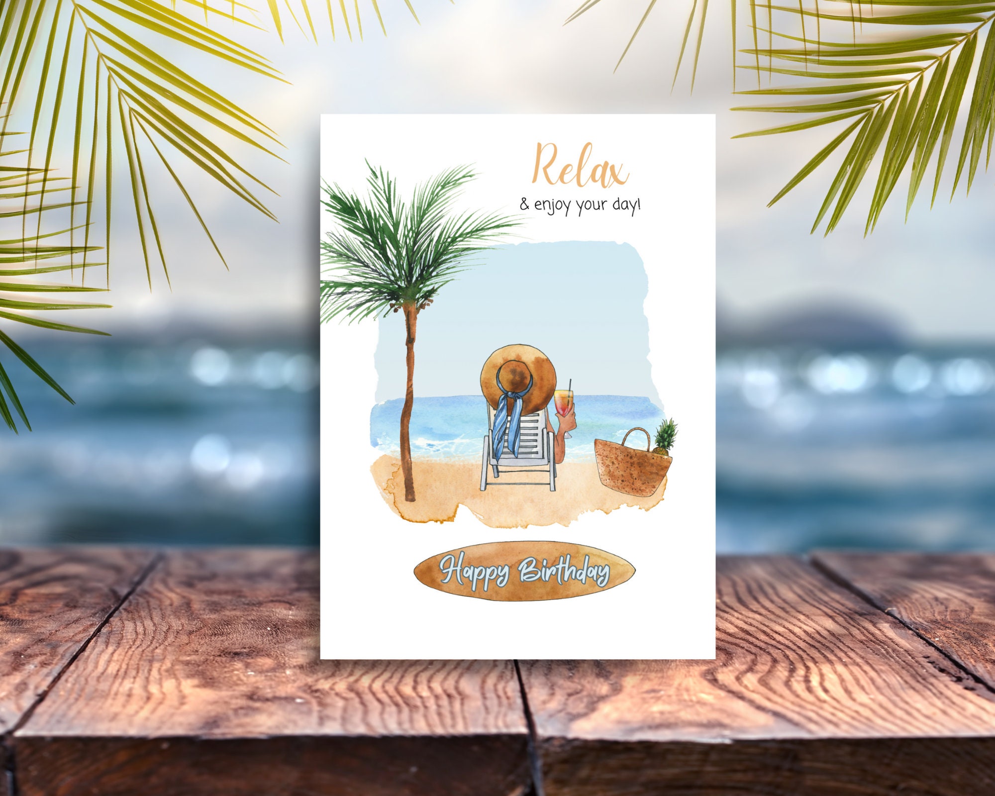 Beach Birthday Card | Happy Birthday Greeting | Watercolor Art ...