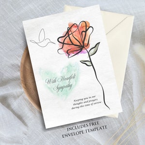 Sympathy Card | Thinking of You | Hand-painted Watercolor Flower and ...