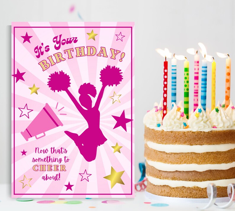 Cheerleader Birthday Card | Printable Birthday Greeting | Birthday ...