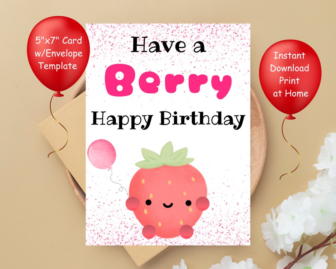 Strawberry Birthday Card Kid's Birthday Card Have a - Etsy