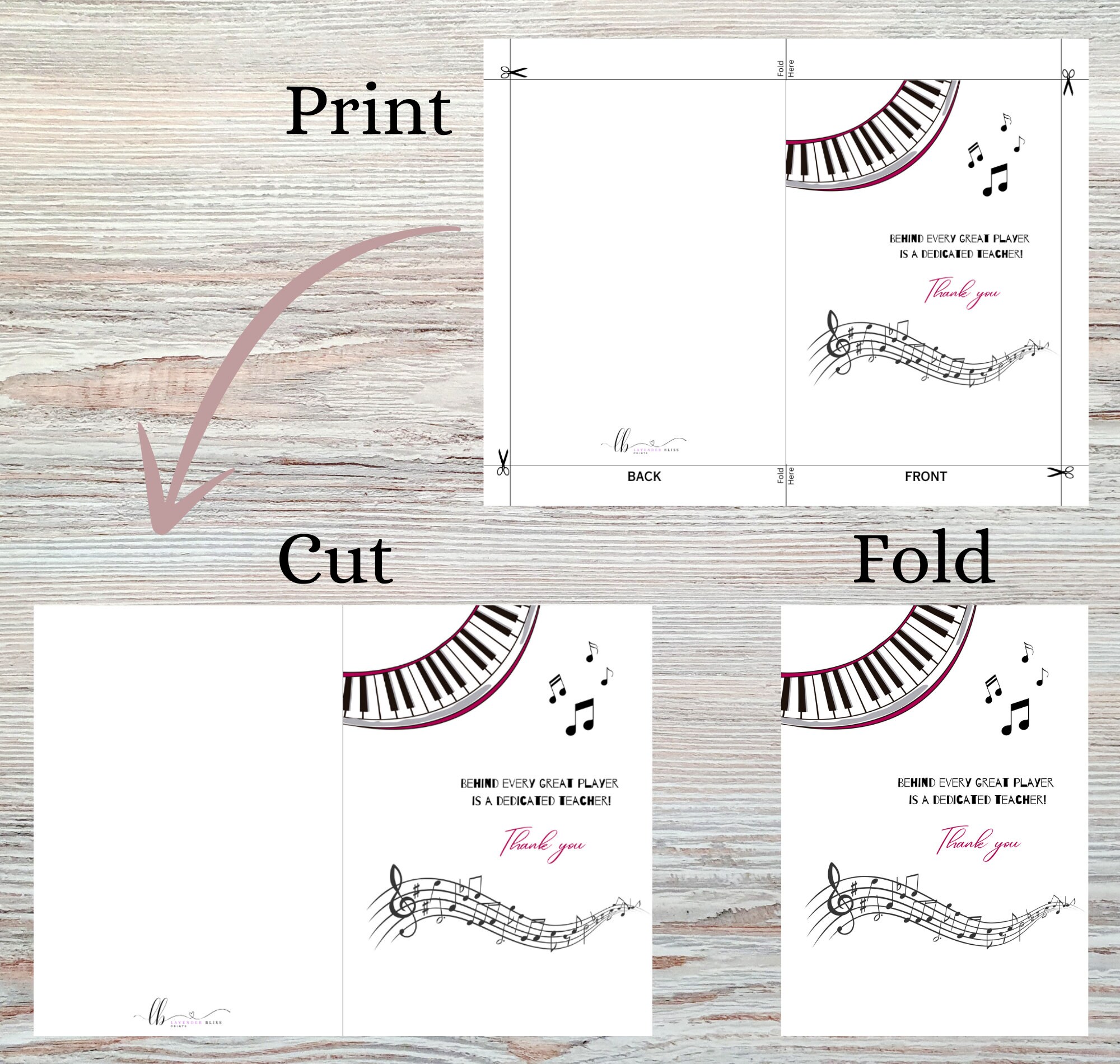 Piano Teacher Thank You Card Musical Instructor Appreciation Printable ...