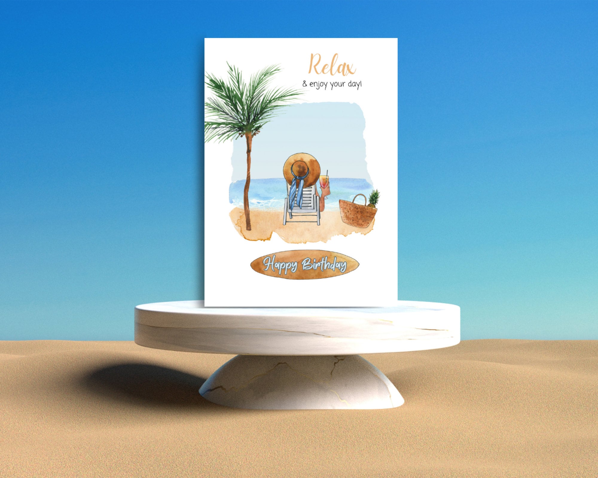 Beach Birthday Card | Happy Birthday Greeting | Watercolor Art ...