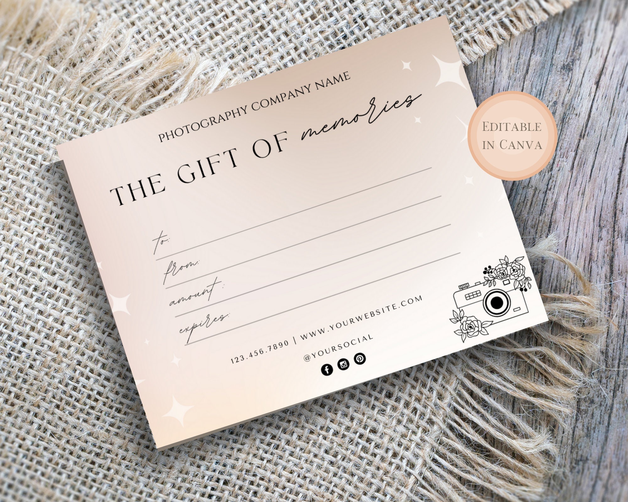 Photography Gift Certificate | Editable Photo Session Gift Card ...