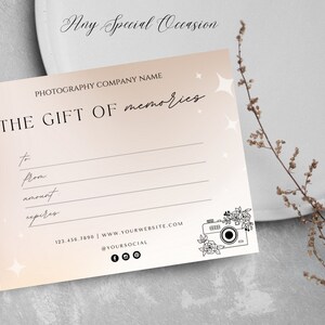Photography Gift Certificate | Editable Photo Session Gift Card ...