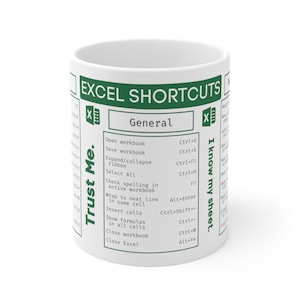 Excel Shortcuts Mug, Excel Cheat Sheet Mug, Excel Spreadsheet Mug ...