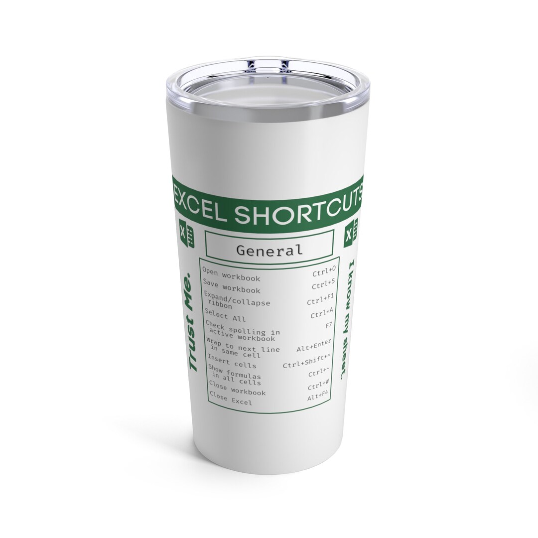 Excel Spreadsheet Tumbler 20oz, Excel Shortcut Tumbler, Excel Cheat ...