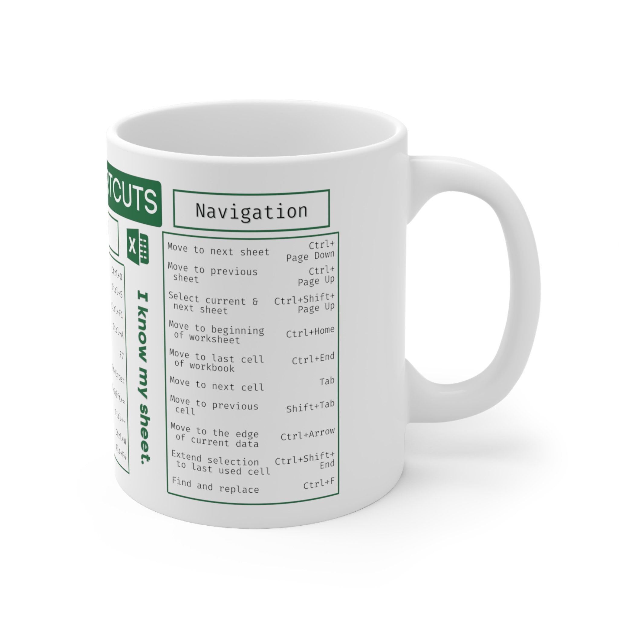 Excel Shortcuts Mug, Excel Cheat Sheet Mug, Excel Spreadsheet Mug ...