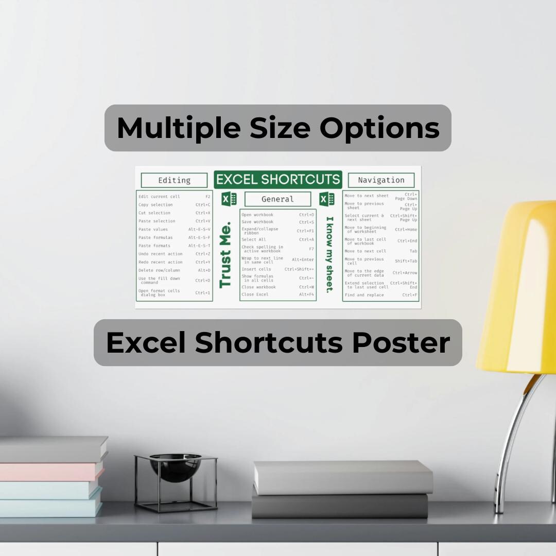 Excel Shortcuts Poster, Excel Cheat Sheet Wall Art, Funny Accountant ...