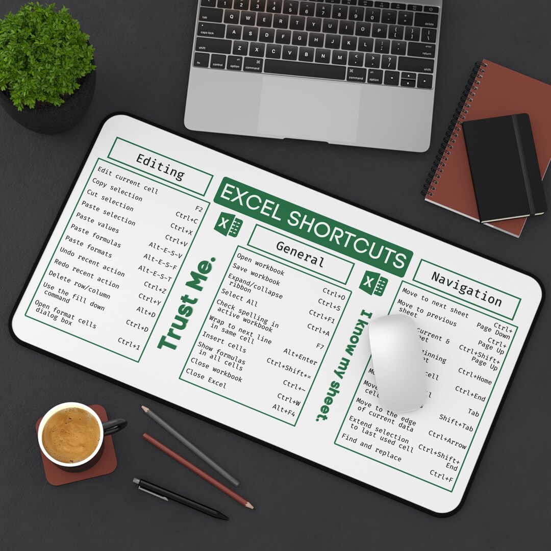 Excel Shortcuts Desk Mat, Excel Shortcuts Mouse Pad Funny Excel ...