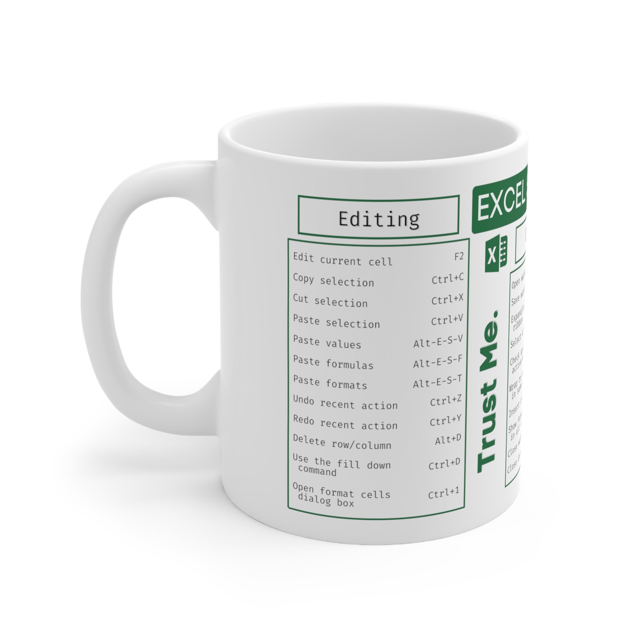 Excel Shortcuts Mug Excel Cheat Sheet Mug Excel Spreadsheet Mug