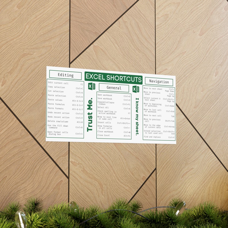 Excel Shortcuts Poster, Excel Cheat Sheet Wall Art, Funny Accountant ...