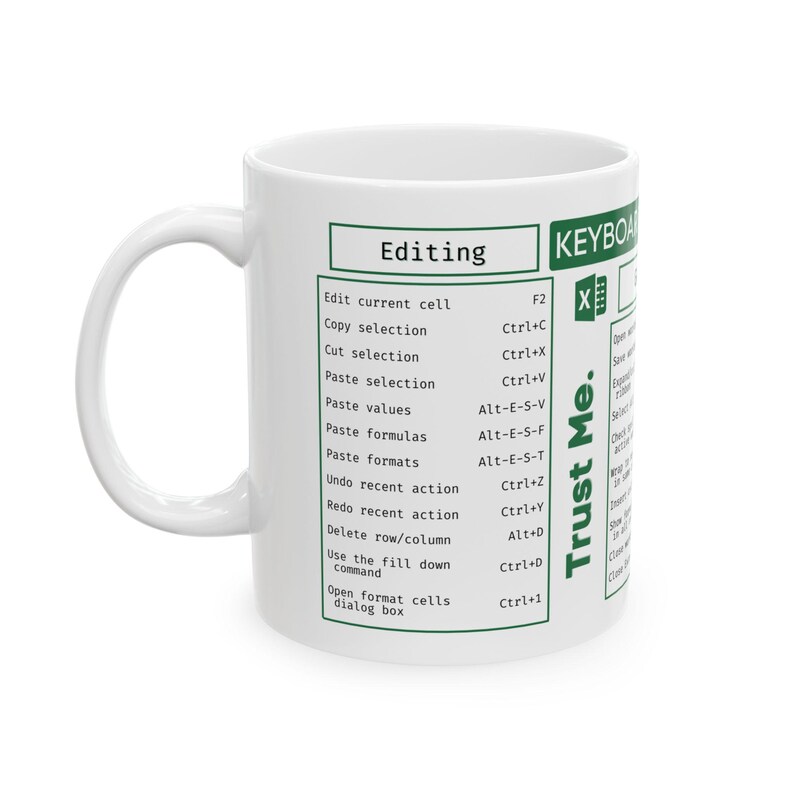 Excel Shortcuts Mug, Excel Cheat Sheet Mug, Excel Spreadsheet Mug, Funny Accountant Gift, Trust ...