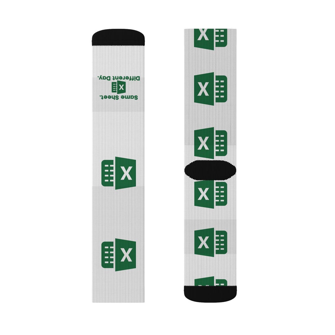 Funny Excel Sublimation Socks, Same Sheet Different Day, Novelty Office ...
