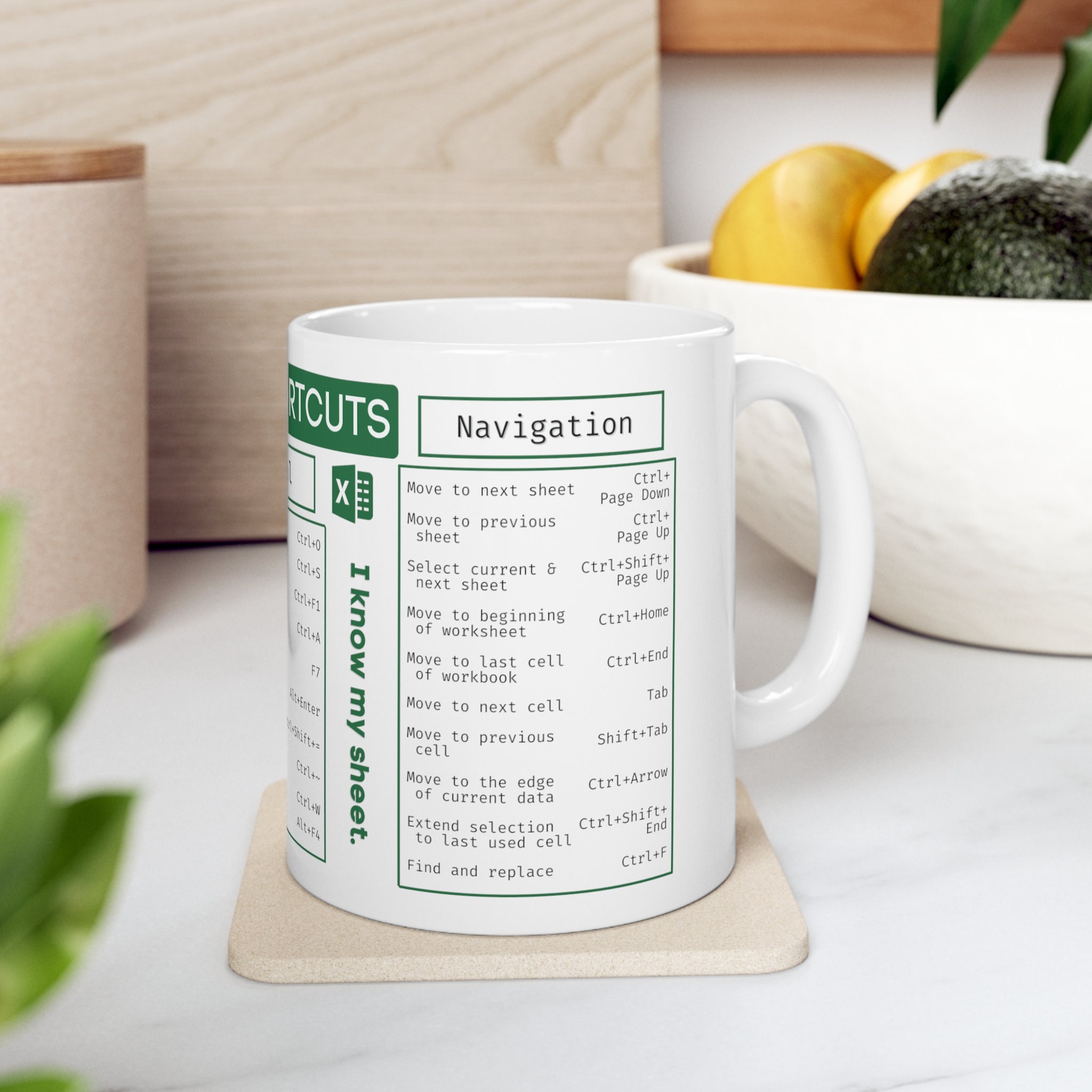 Excel Shortcuts Mug, Excel Cheat Sheet Mug, Excel Spreadsheet Mug ...