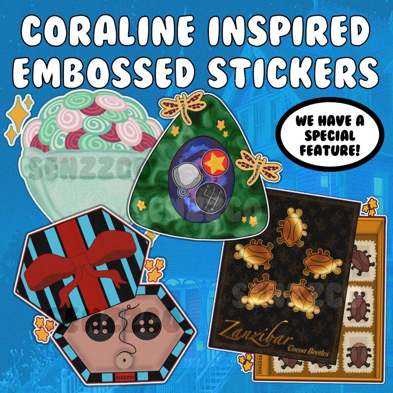 Coraline Embossed Sticker | Ghost Eyes Stone | Coraline Taffy Bowl ...