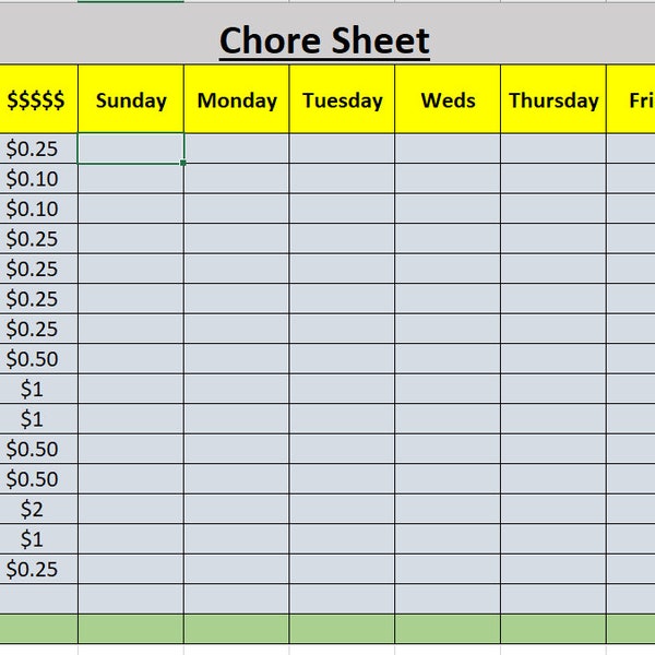 Excel Chore Chart - Etsy