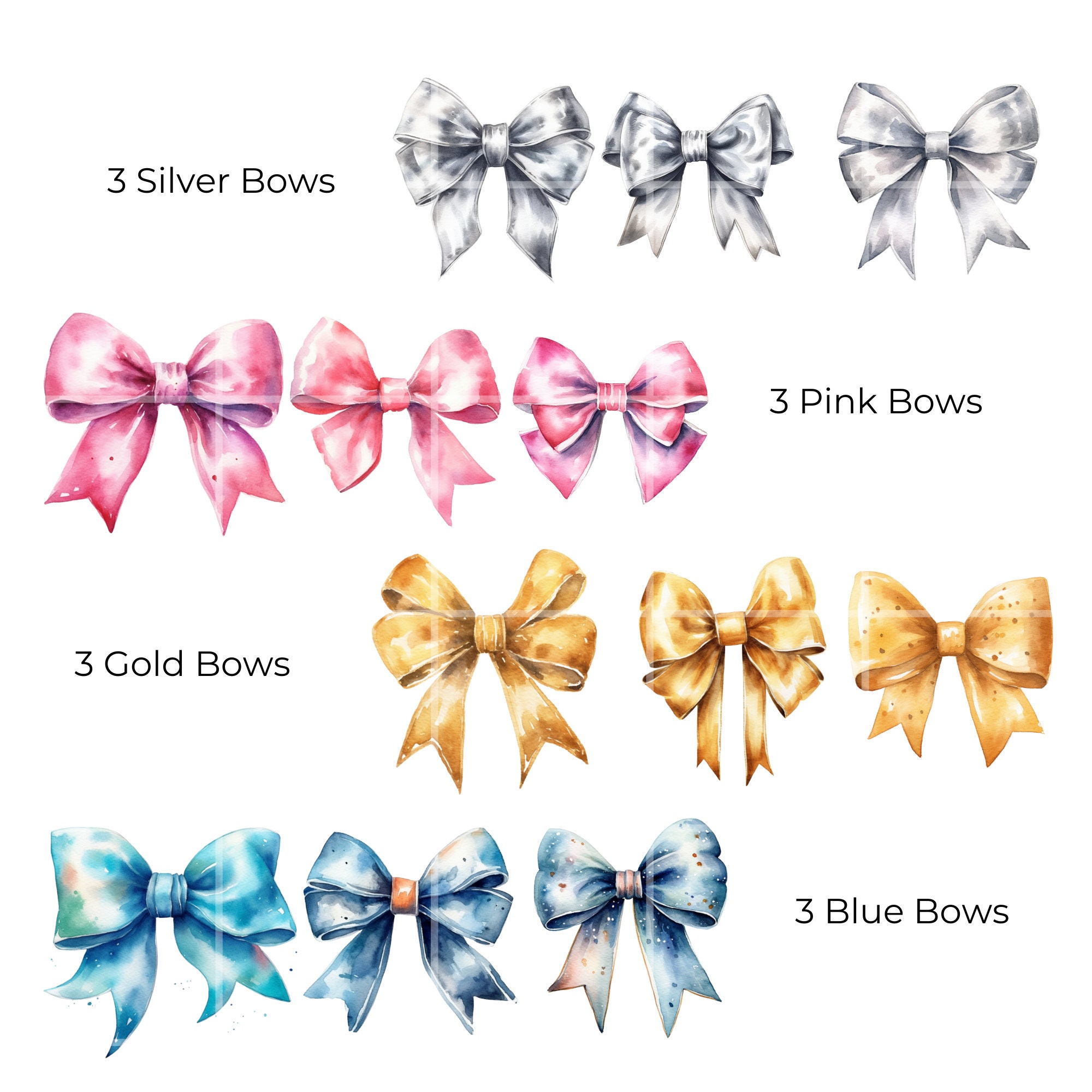 Watercolor Ribbon Bows Clipart Rainbow Bows Baby Shower - Etsy
