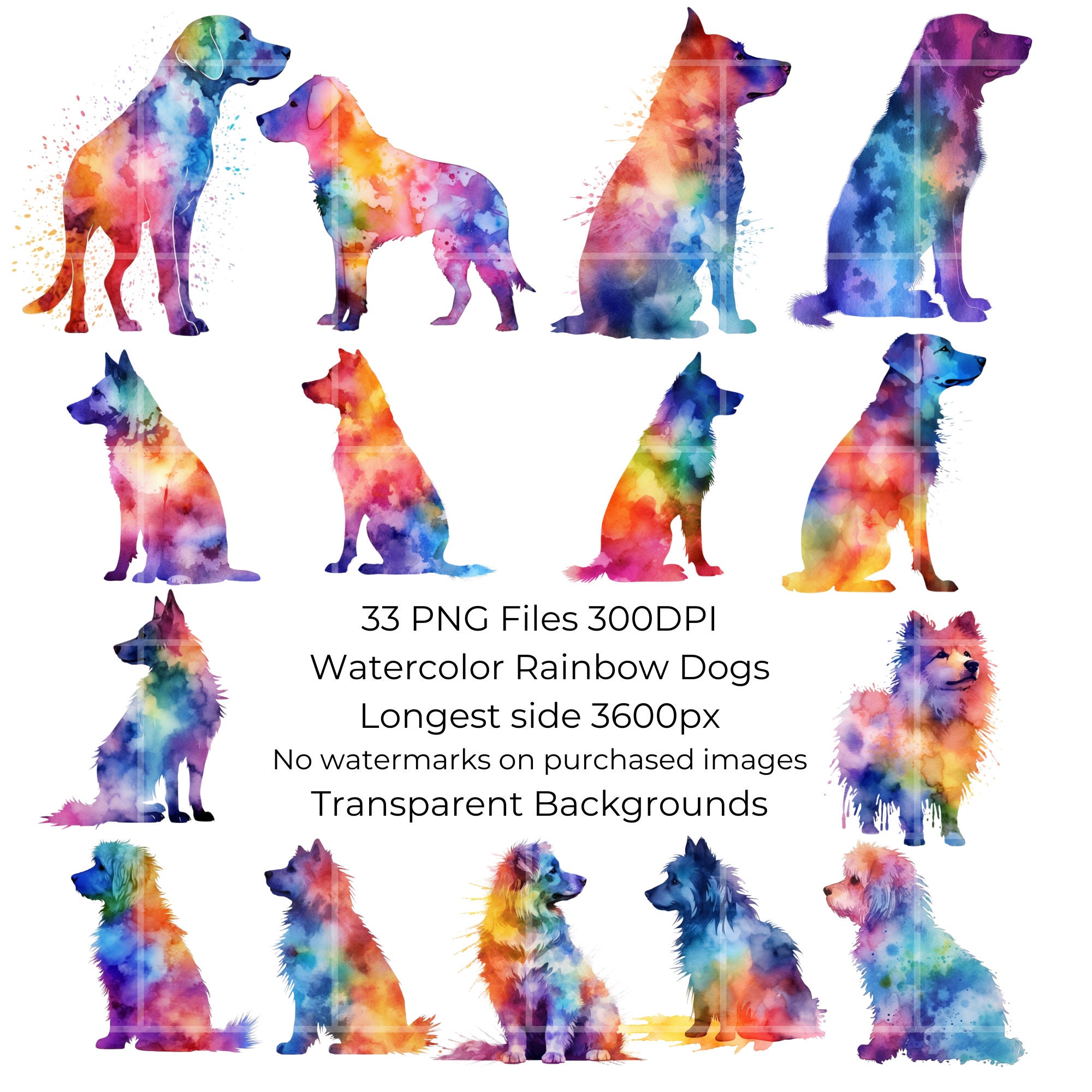Watercolor Rainbow Dogs Clipart, Dog Silhouette, Rainbow Clipart ...