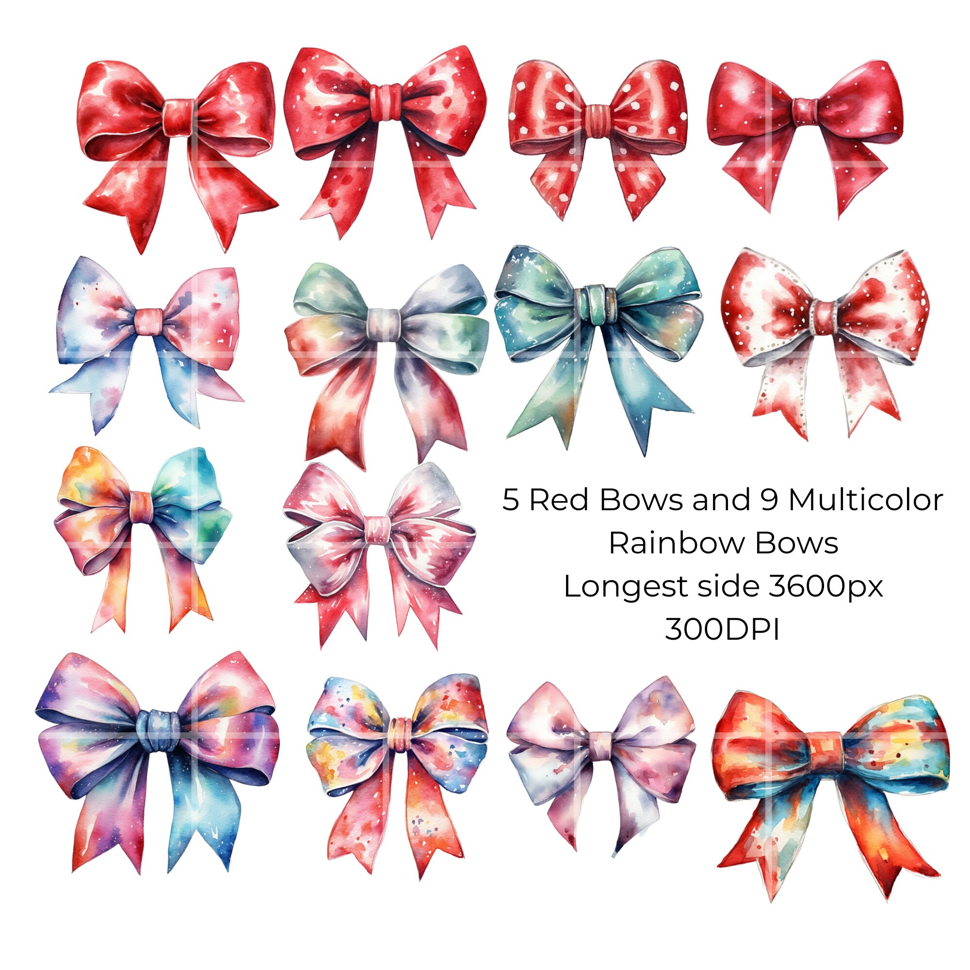 Watercolor Ribbon Bows Clipart Rainbow Bows Baby Shower - Etsy