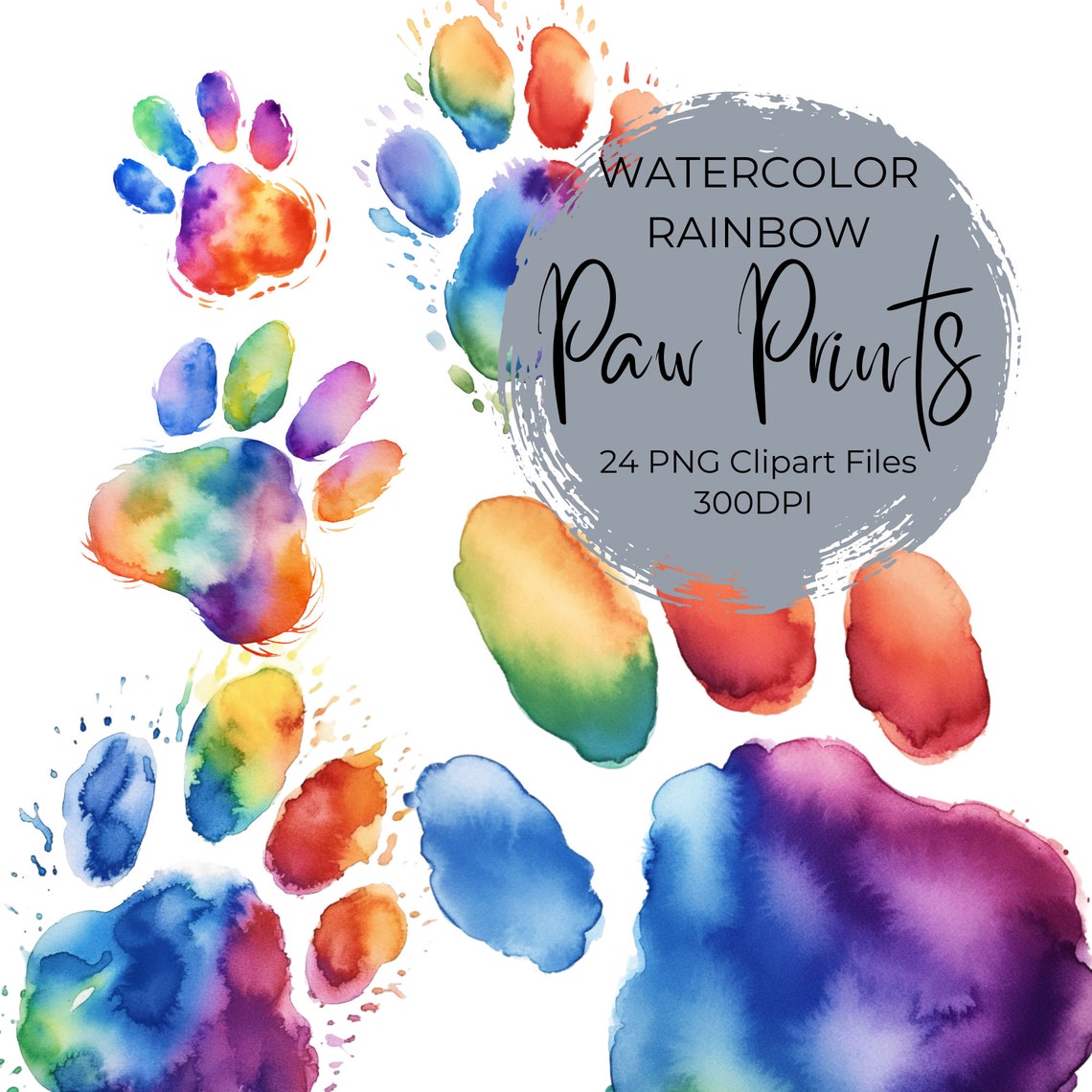 Watercolor Rainbow Paw Prints, Rainbow Clipart, Animal Clipart, Rainbow ...