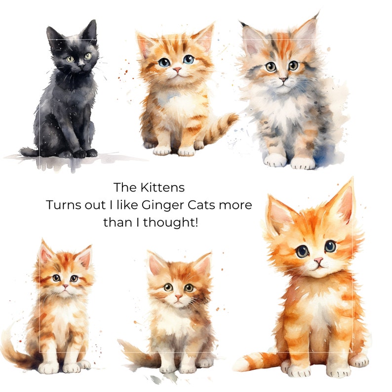 Watercolor Cats and Kittens Clipart PNG Transparent - Etsy