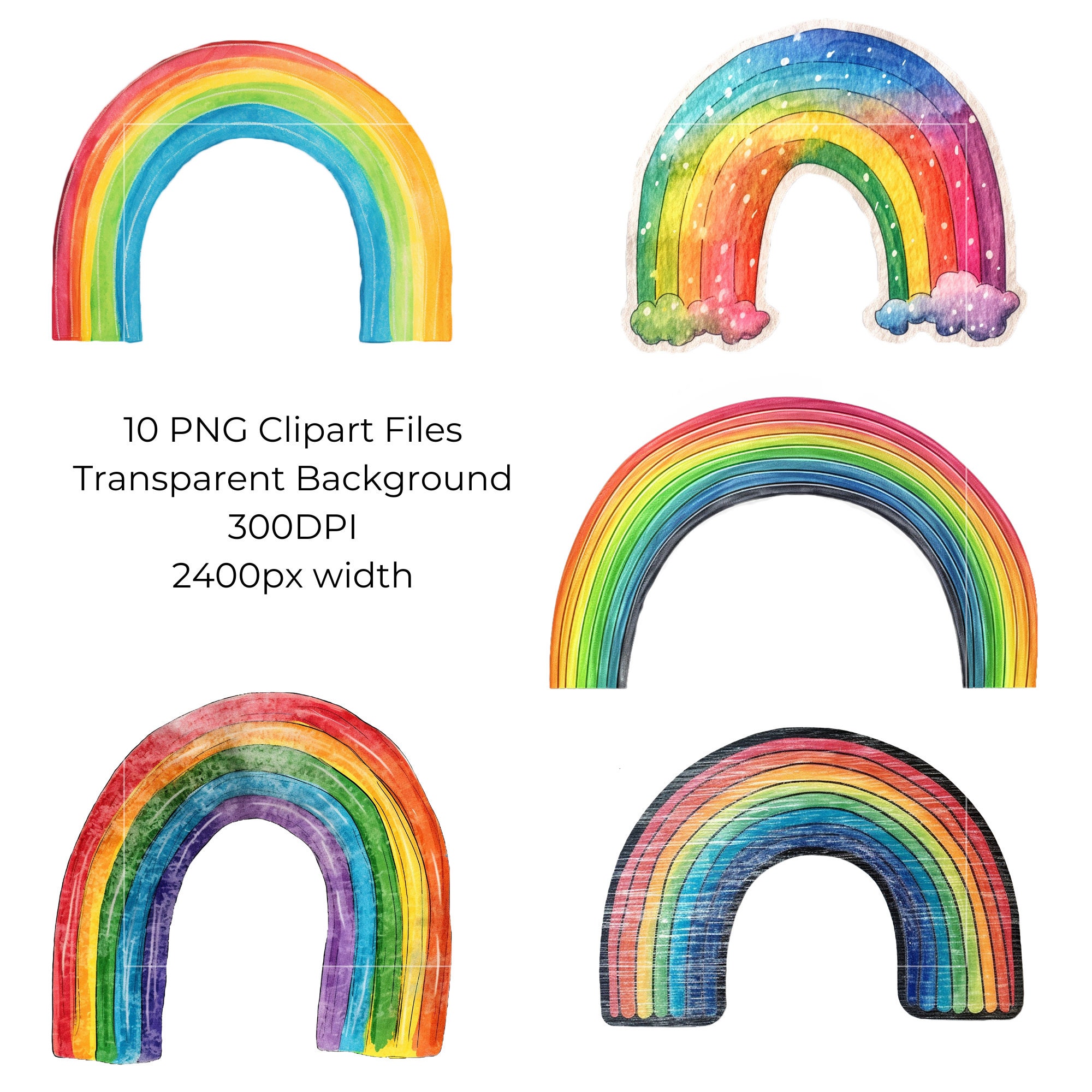 Illustrated Rainbow Clipart, Drawn Rainbows, Chalk, Crayon, Colored ...