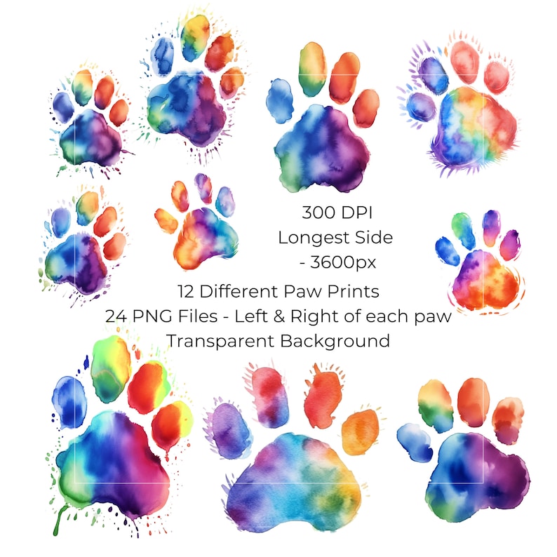 Watercolor Rainbow Paw Prints, Rainbow Clipart, Animal Clipart, Rainbow ...