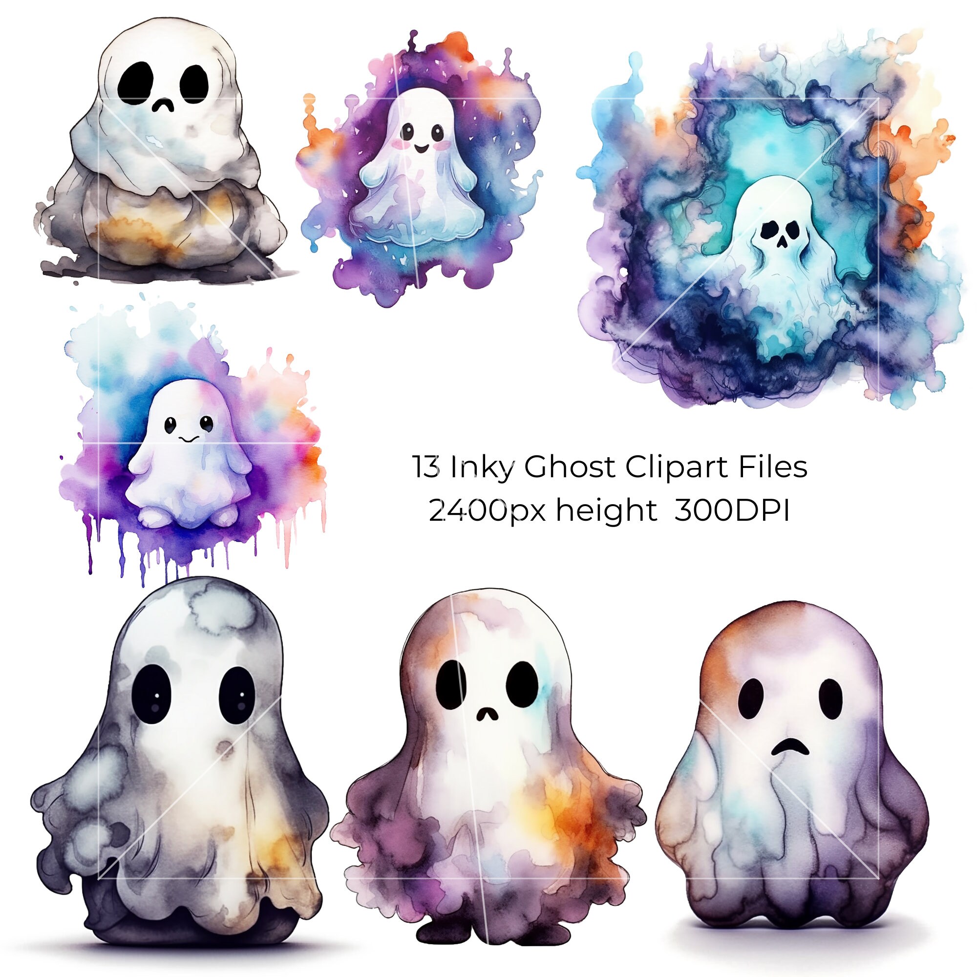 Inky Ghosts Clipart Halloween Clipart Cute Ghost Clipart - Etsy
