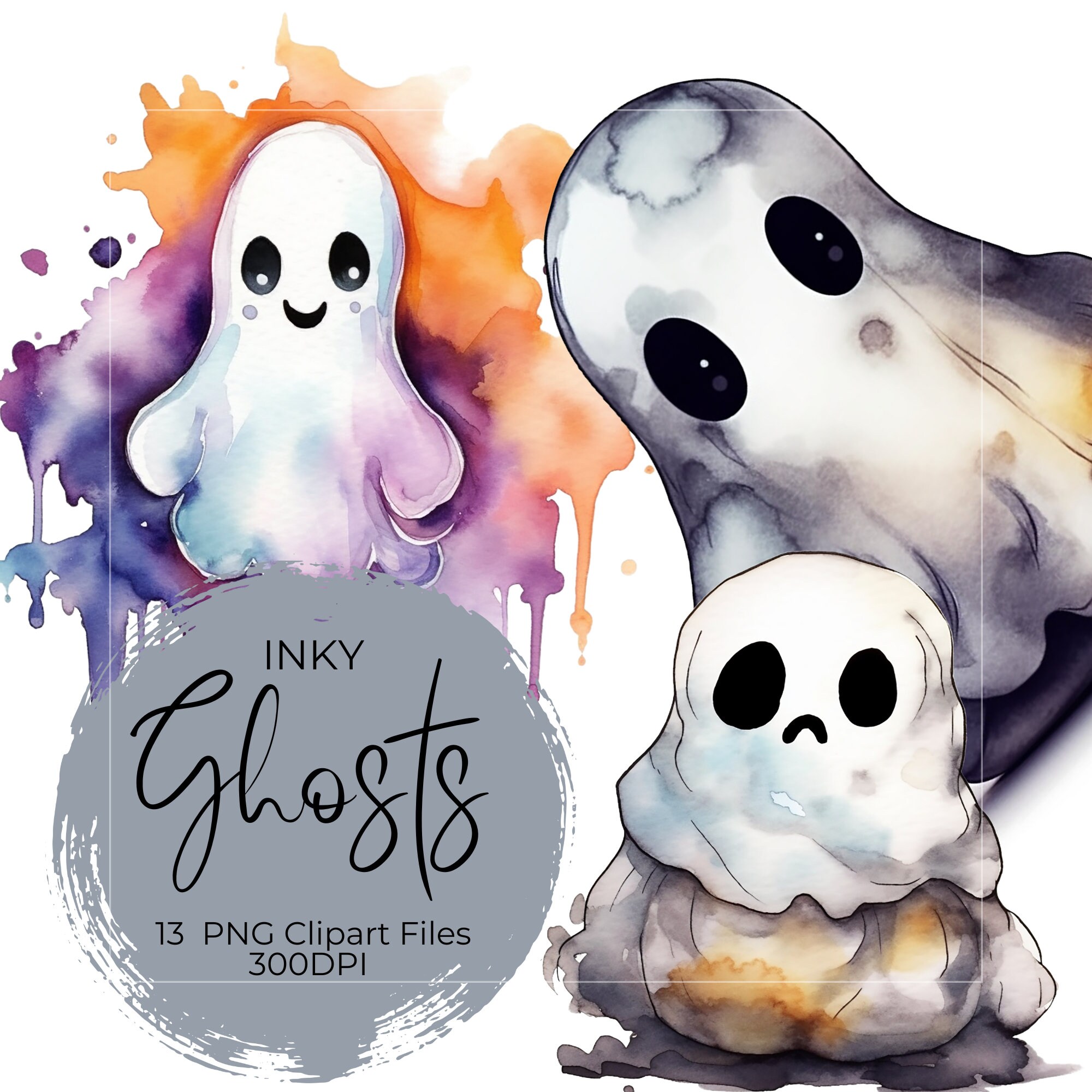 Inky Ghosts Clipart Halloween Clipart Cute Ghost Clipart - Etsy