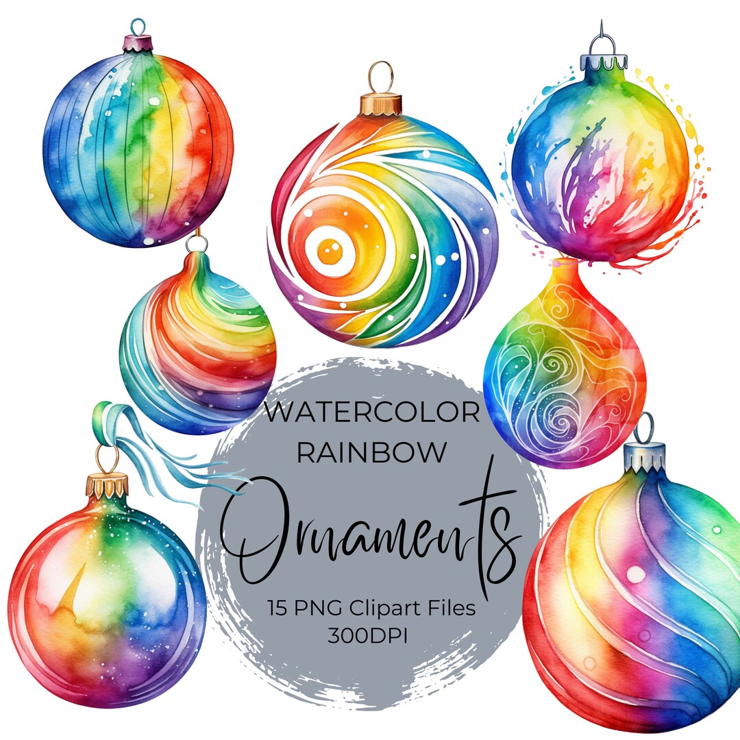 Watercolor Rainbow Ornaments, Ornament Clipart, Rainbow Clipart ...