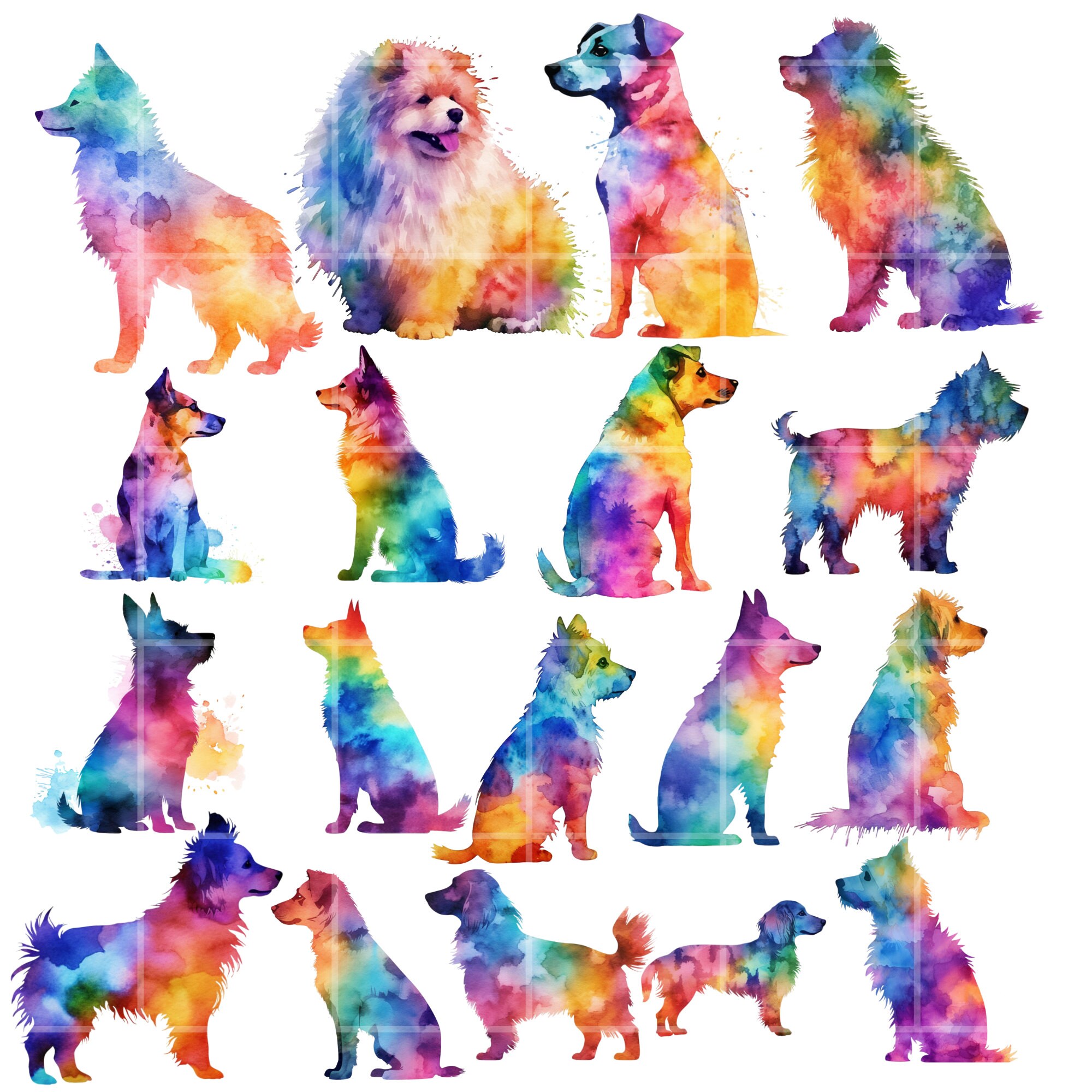 Watercolor Rainbow Dogs Clipart, Dog Silhouette, Rainbow Clipart ...