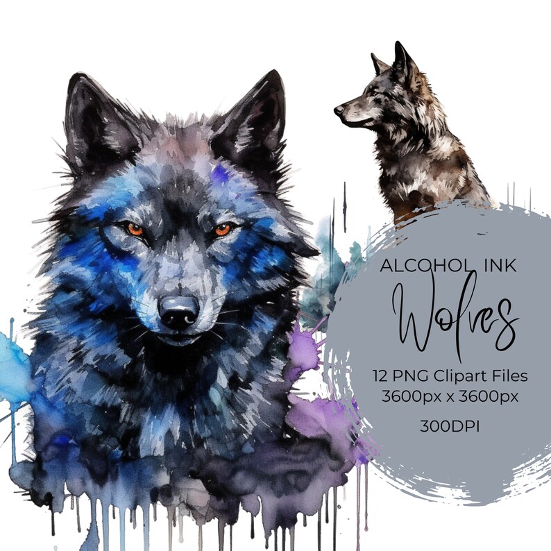 Alcohol Ink Wolves Clipart Transparent Background Wolf - Etsy