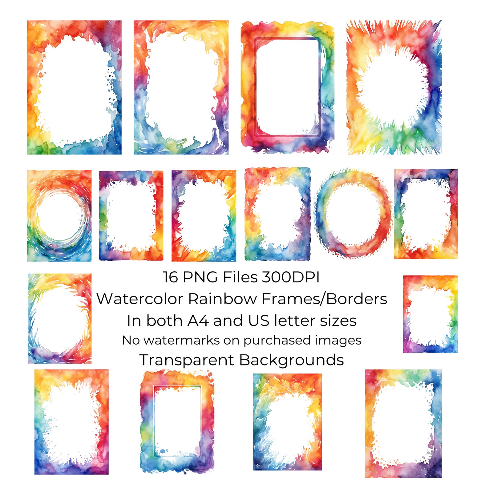 Watercolor Rainbow Frames, Rainbow Borders, Frames Clipart, Border ...