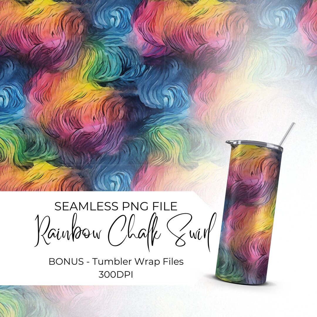 Rainbow Chalk Swirl Seamless Pattern, Bonus Tumbler Wrap 20oz Tumbler ...