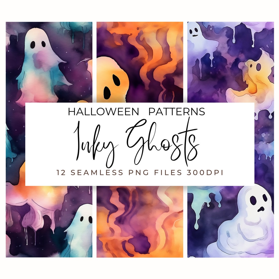 Inky Ghosts Seamless Patterns, Halloween Background, Halloween Seamless, Digital Paper, Fabric ...