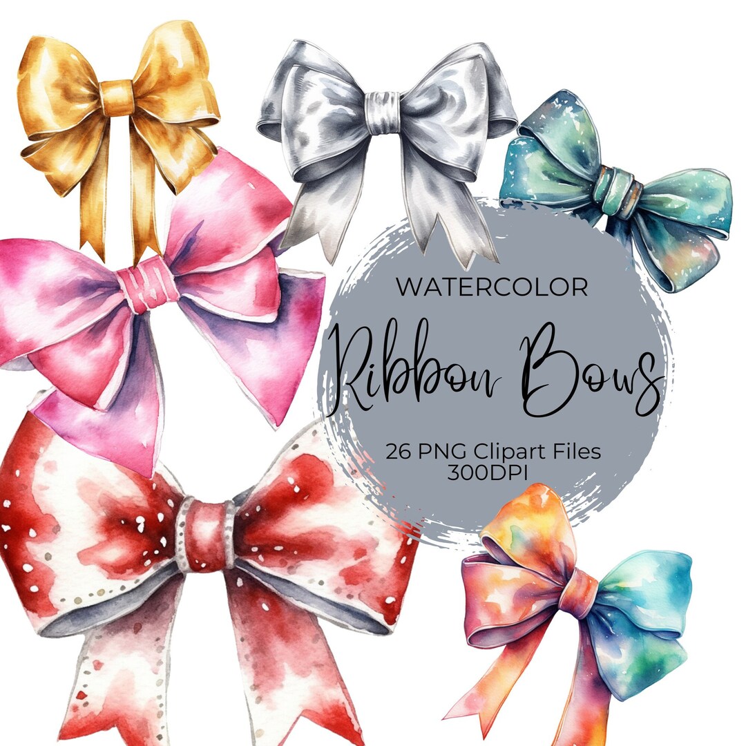 Watercolor Ribbon Bows Clipart, Rainbow Bows, Baby Shower Clipart ...