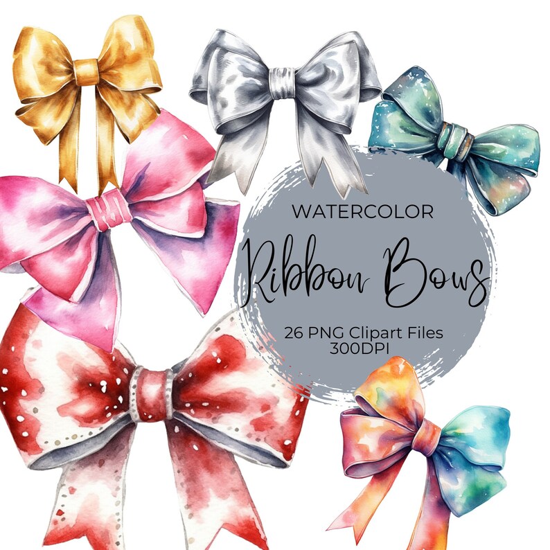 Watercolor Ribbon Bows Clipart Rainbow Bows Baby Shower - Etsy