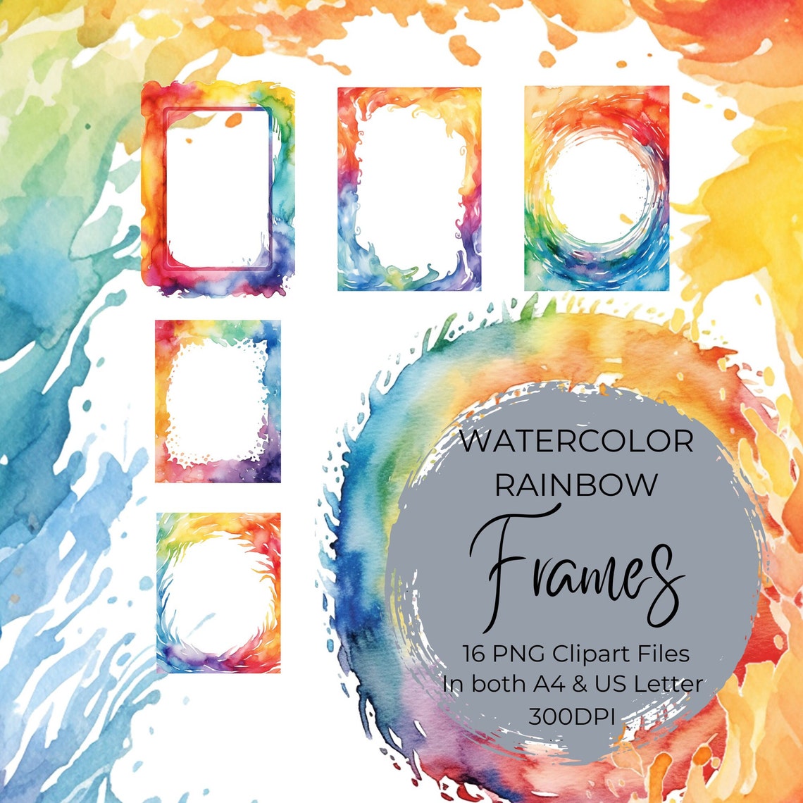 Watercolor Rainbow Frames, Rainbow Borders, Frames Clipart, Border ...