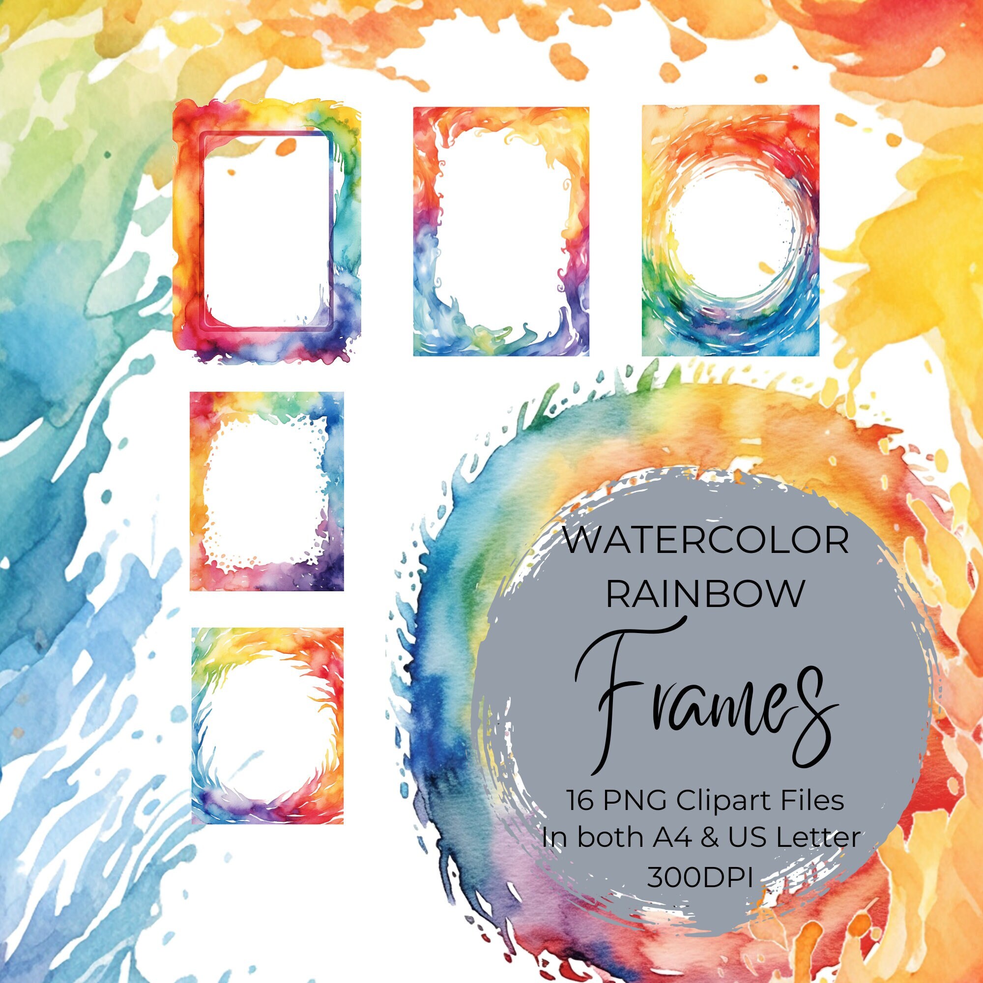 Watercolor Rainbow Frames, Rainbow Borders, Frames Clipart, Border ...