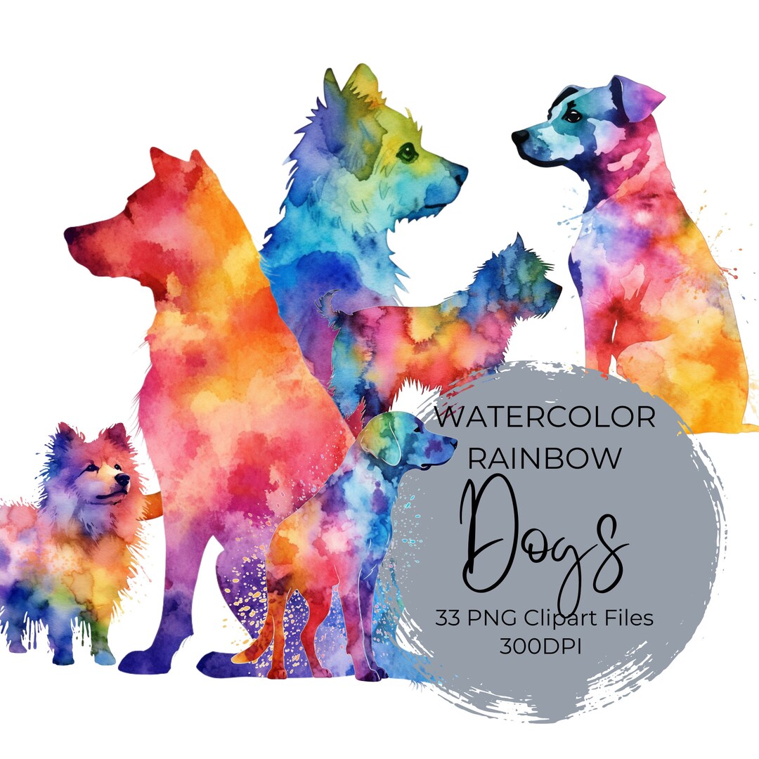 Watercolor Rainbow Dogs Clipart, Dog Silhouette, Rainbow Clipart ...