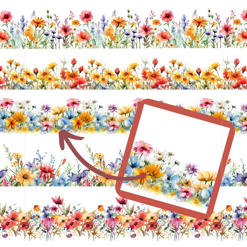 Watercolor Wildflower Seamless Borders, PNG, Wildflower Clipart ...