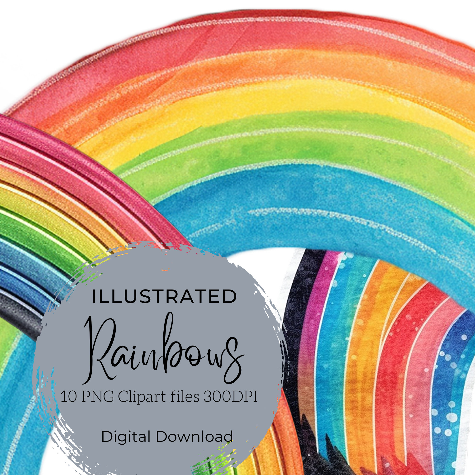 Illustrated Rainbow Clipart, Drawn Rainbows, Chalk, Crayon, Colored ...