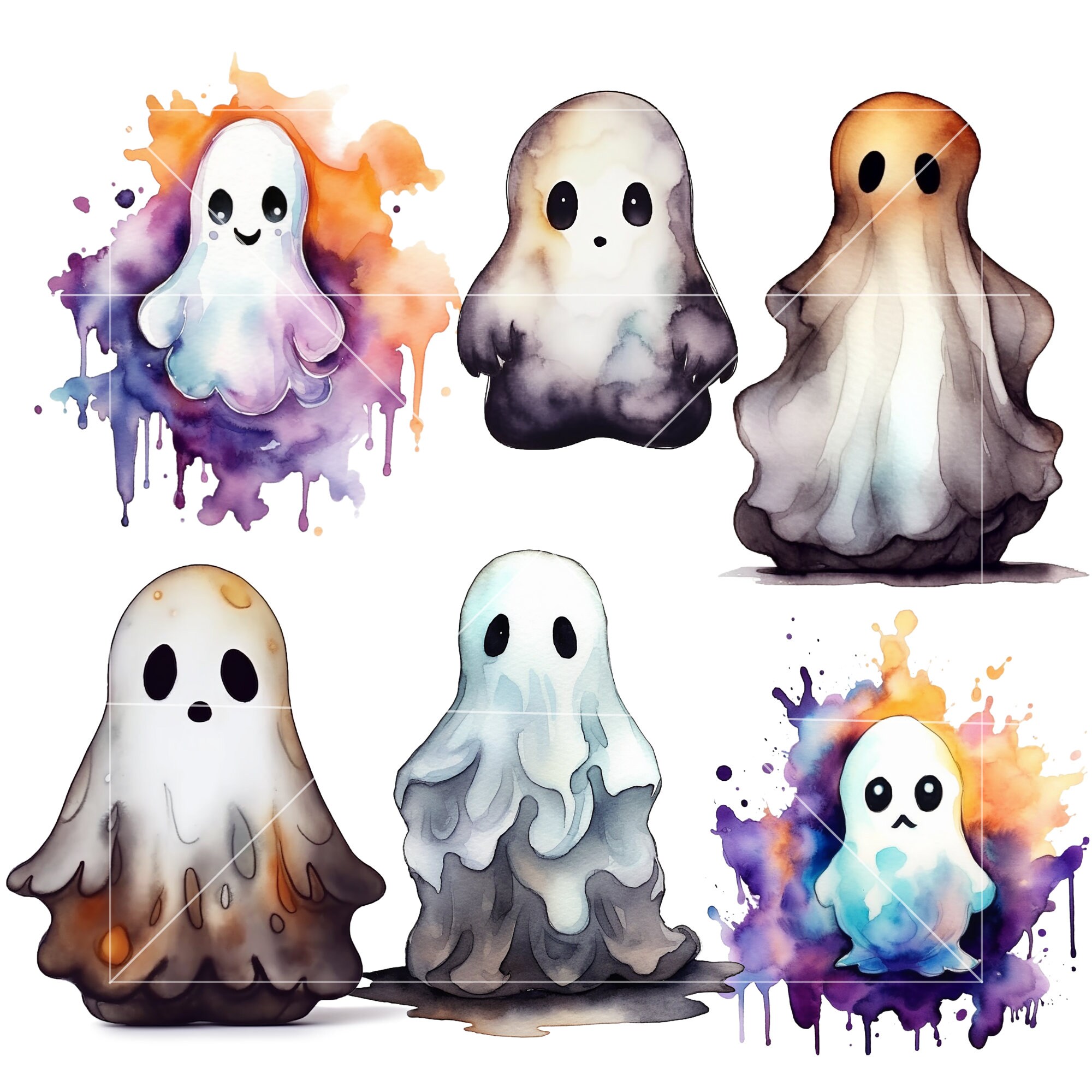 Inky Ghosts Clipart Halloween Clipart Cute Ghost Clipart - Etsy