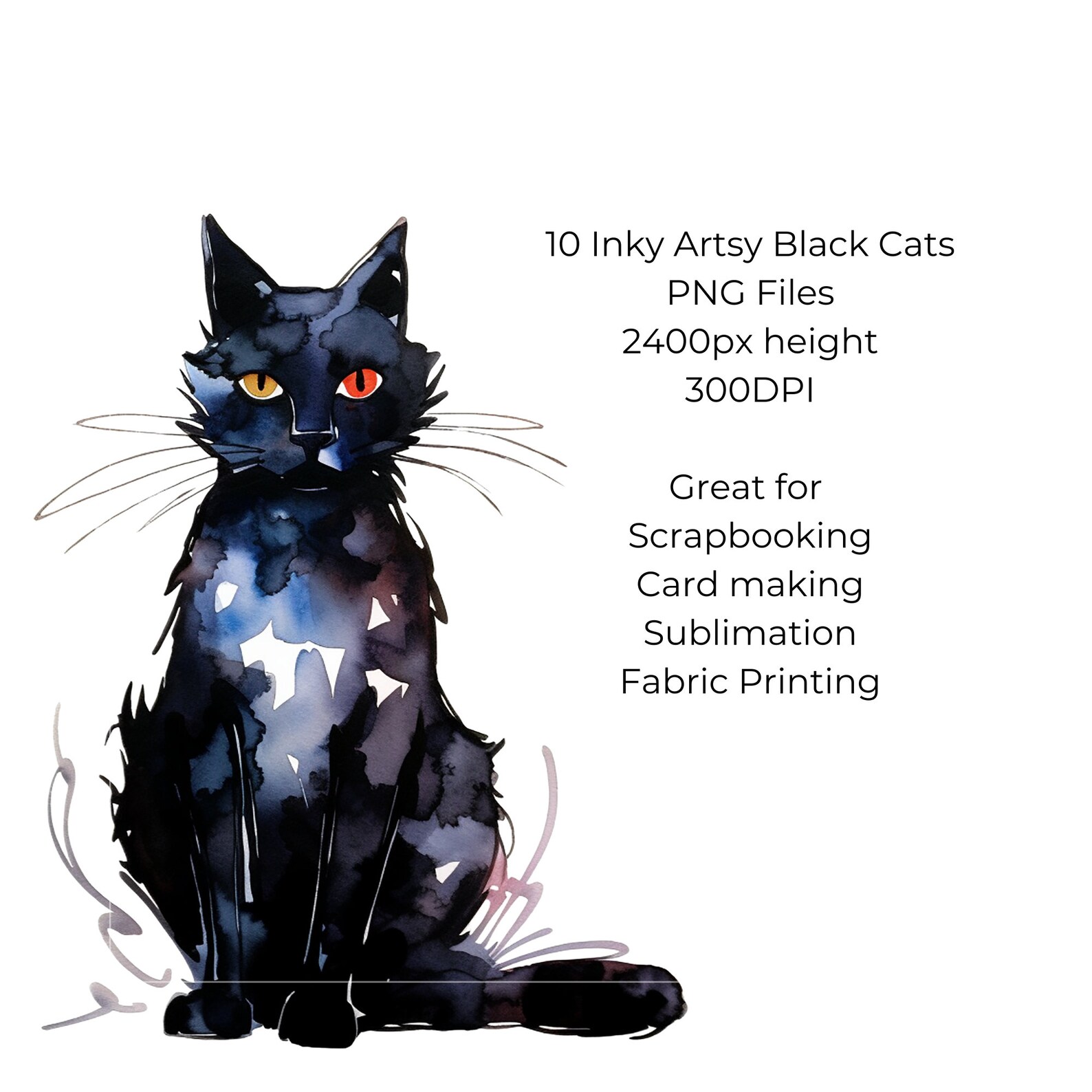 Inky Artsy Black Cats Clipart Halloween Clipart Black Cat - Etsy