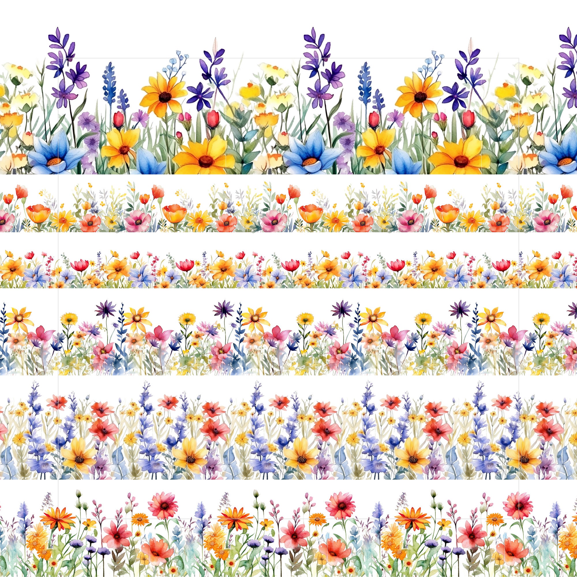 Watercolor Wildflower Seamless Borders, PNG, Wildflower Clipart ...
